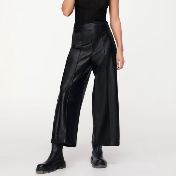 Zara | Pants & Jumpsuits | Zara Faux Leather Black Culottes Pants Size ...